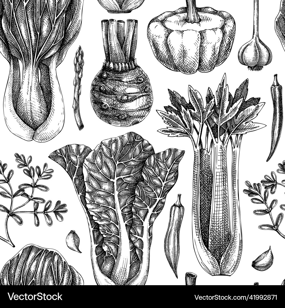 Hand-sketched vegetable background seamless Vector Image