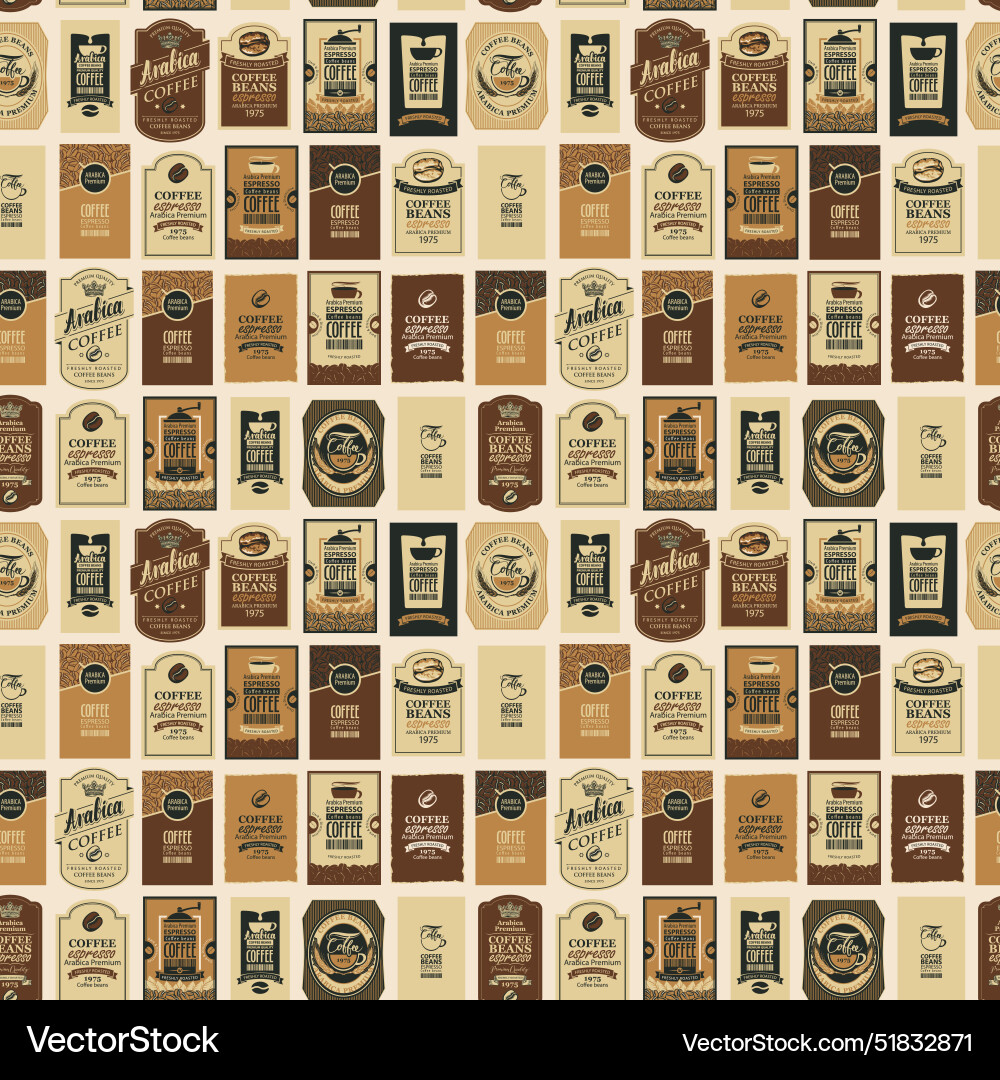 Seamless pattern with coffee labels Royalty Free Vector