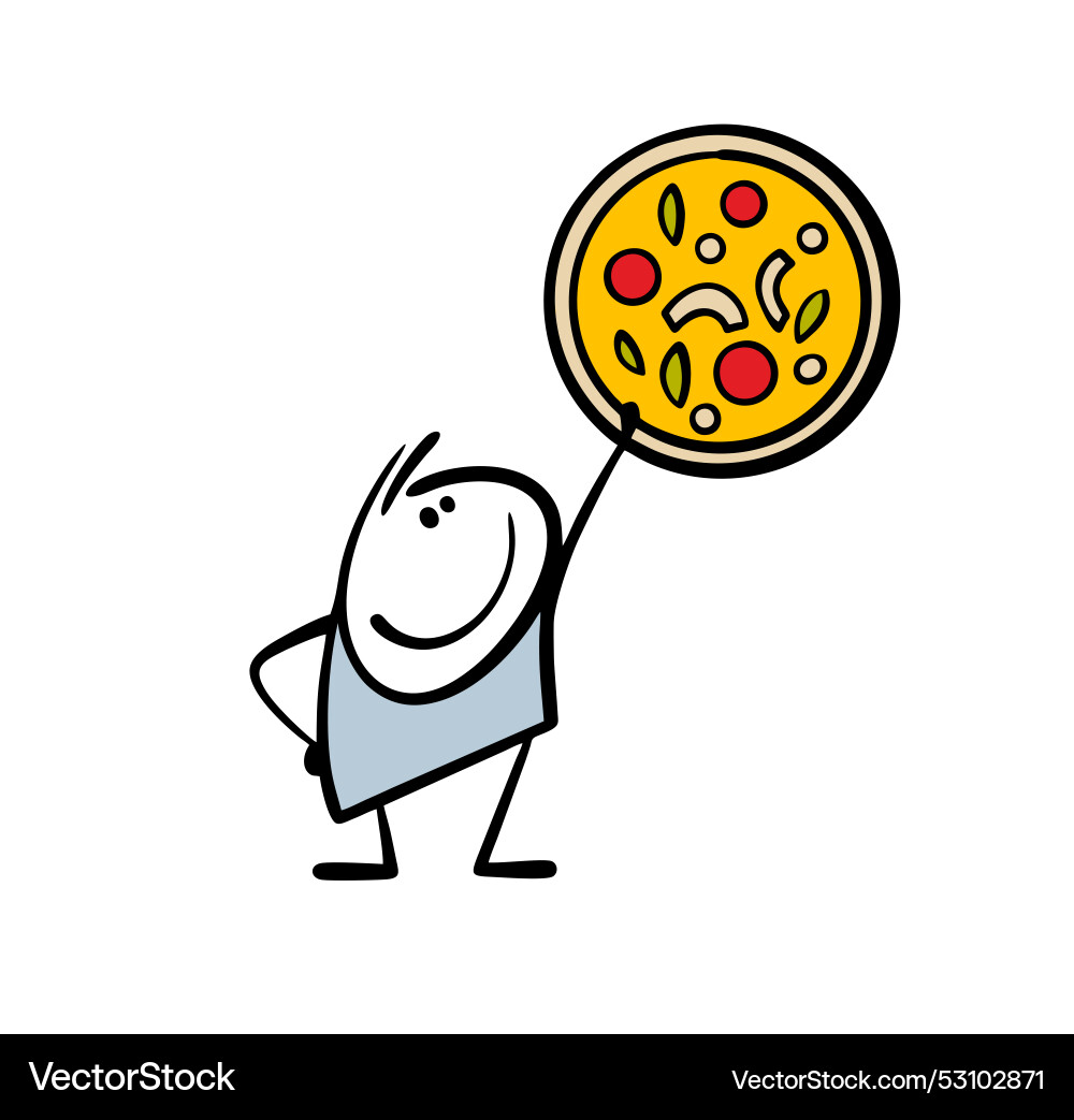 Well-fed stickman has raised his hand Royalty Free Vector