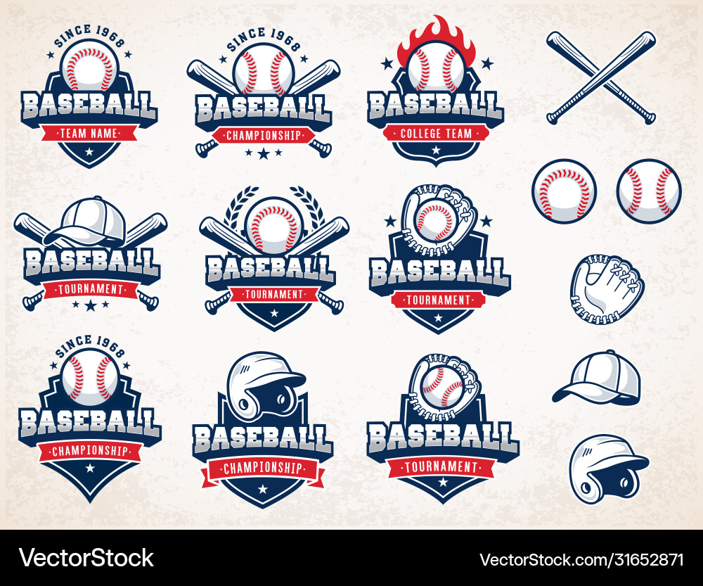 White red and blue baseball logos Royalty Free Vector Image