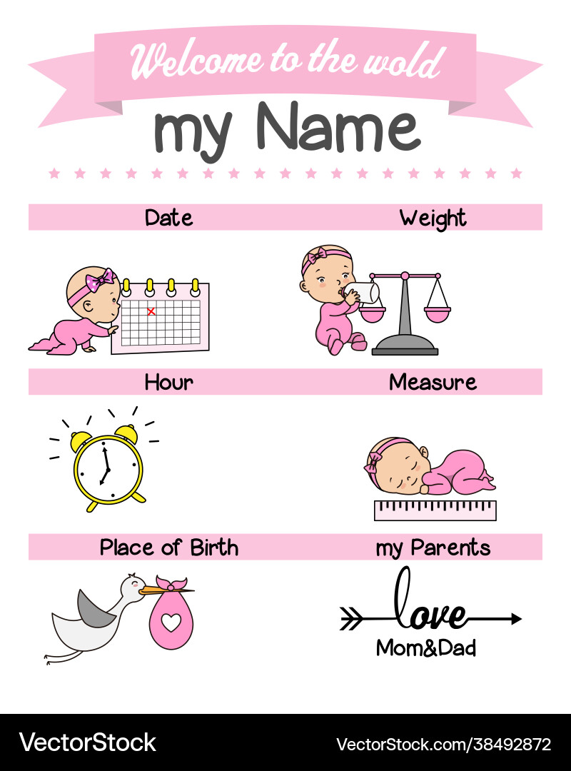 Baby birth print data template Royalty Free Vector Image