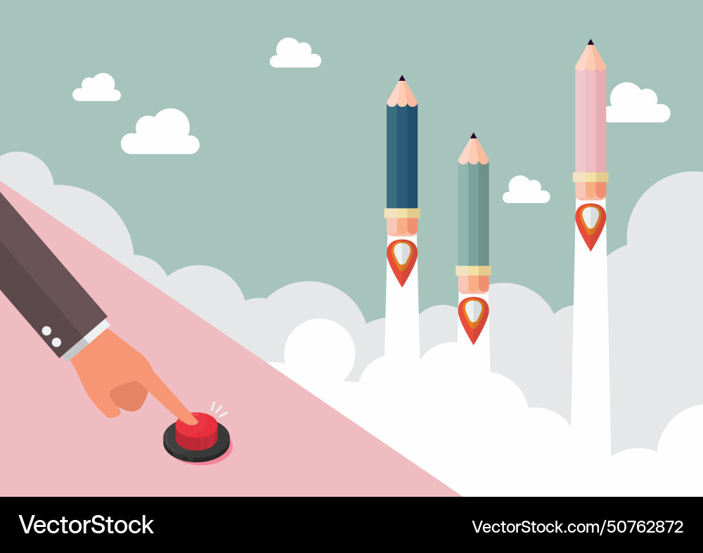 Businessman hand pushing red button to launch Vector Image