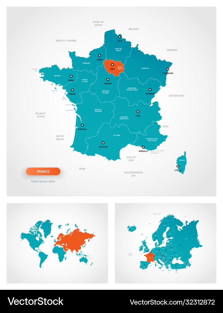 Editable template map france with marks Royalty Free Vector