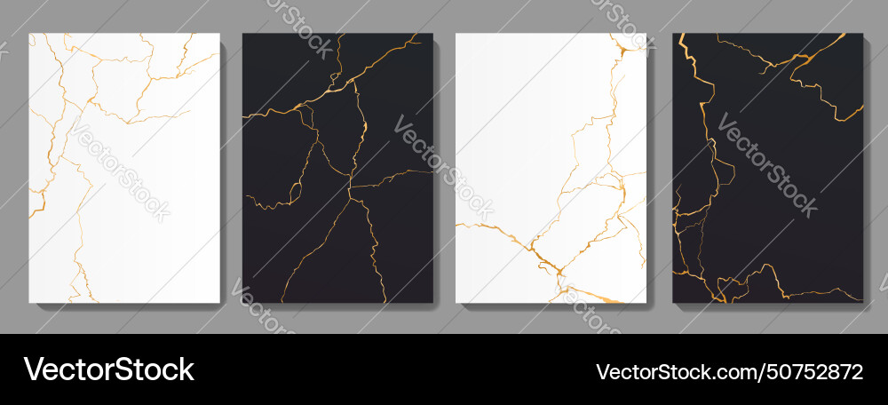 Golden kintsugi cracks floor marble tile patterns Vector Image