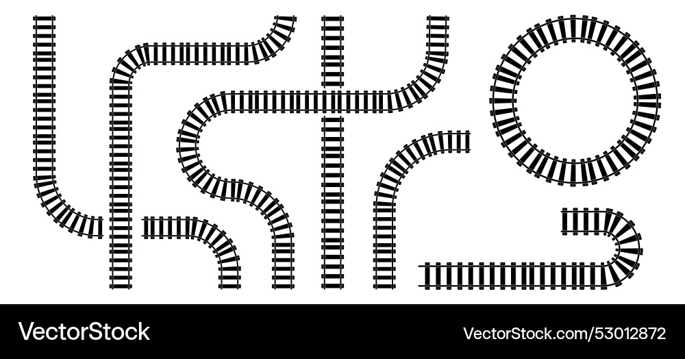 Set of railroad tracks straight wavy and curved Vector Image
