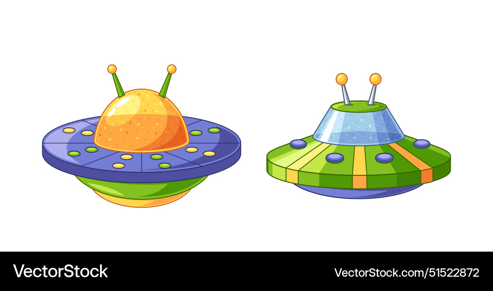 Two colorful flying saucers isolated on white Vector Image