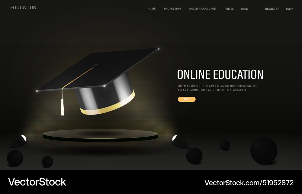 Web banner with graduation cap on the podium with Vector Image