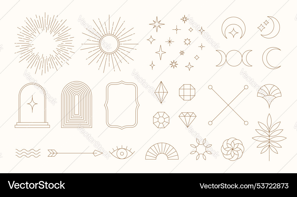 Art Deco Boho Line Art Set Royalty Free Vector Image