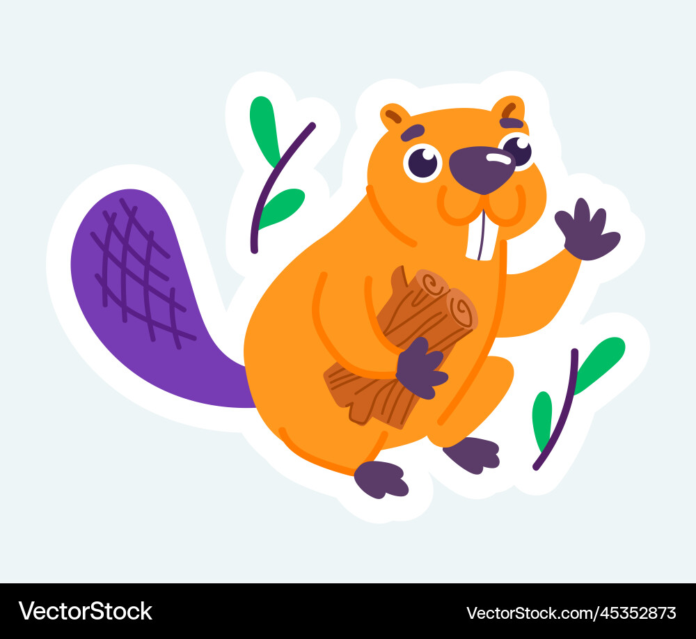 Cute beaver holding woods forest animal Royalty Free Vector