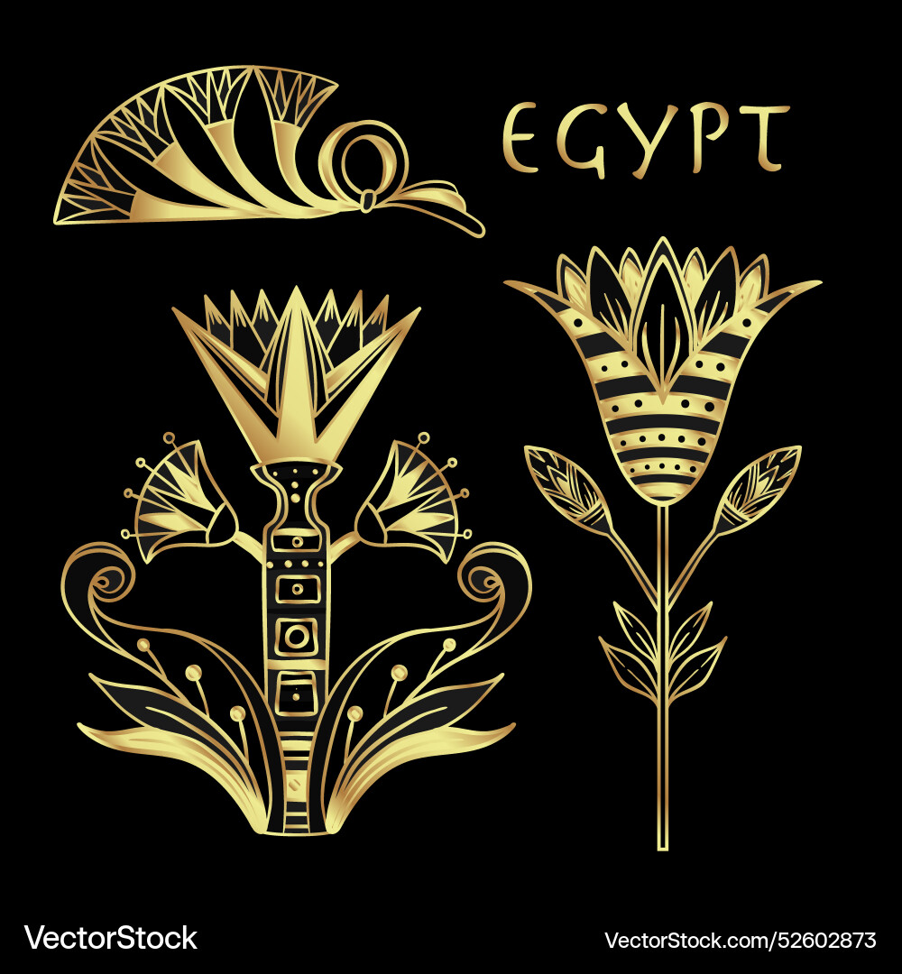Egyptian floral design element set in gold Vector Image