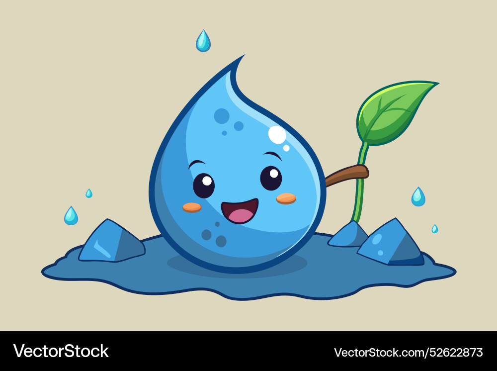 Smiling cartoon raindrop hitting a rock b Vector Image