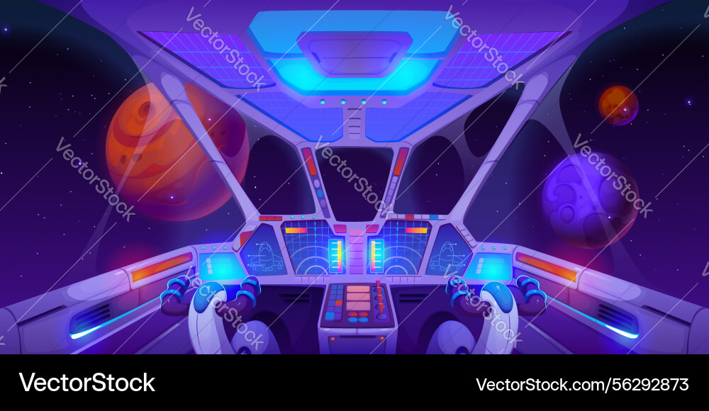 Spaceship cockpit interior cartoon control panel Vector Image