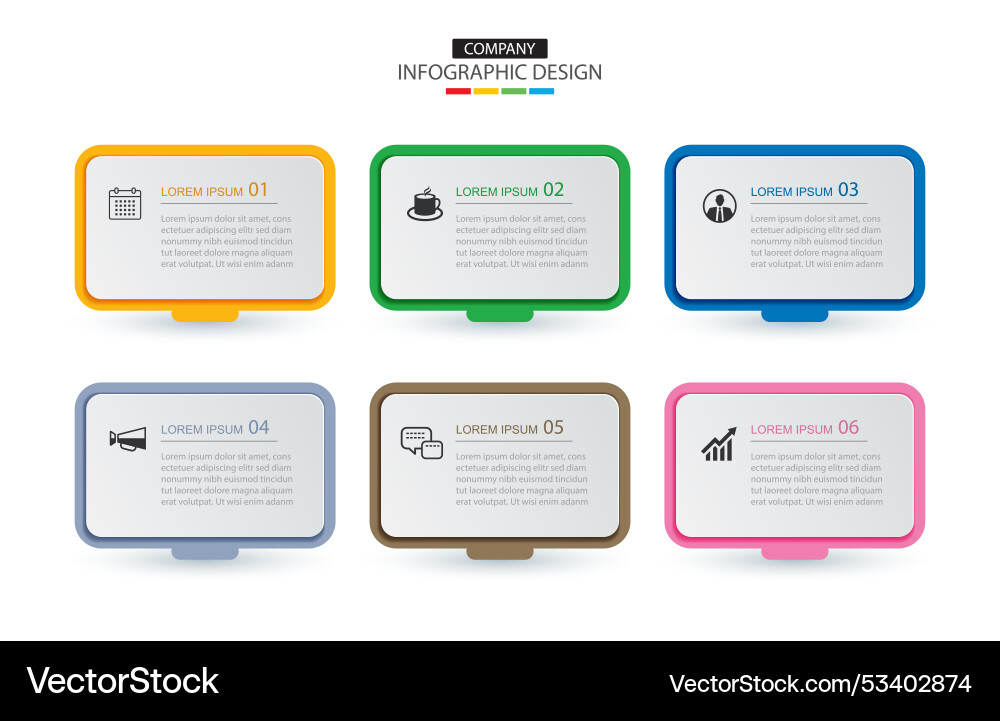 6 data infographics rectangle layout paper Vector Image