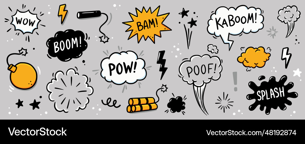 Comic bomb boom element hand drawn cartoon Vector Image