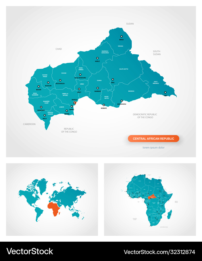 Editable template map central african Royalty Free Vector