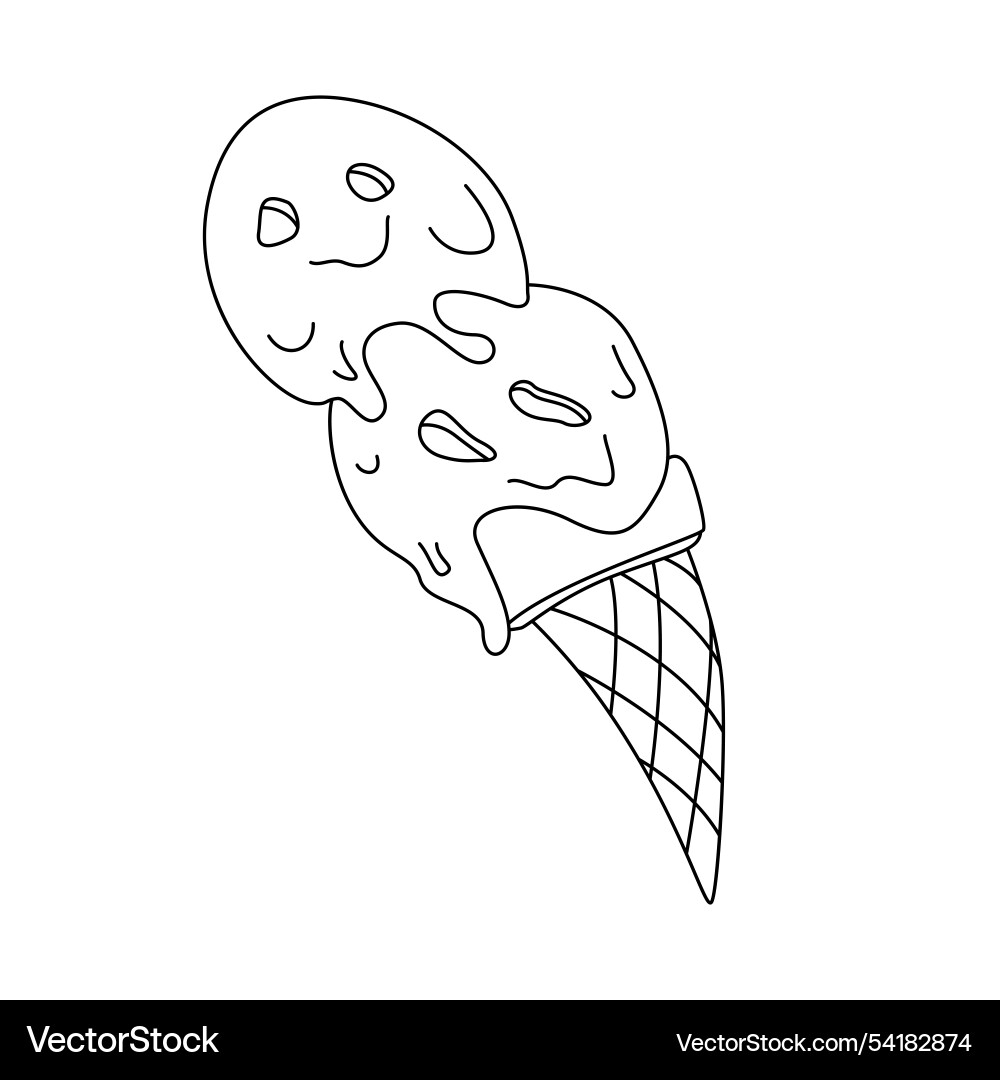 Groovy Psychedelic Ice Cream Balls On Waffle Cone Vector Image