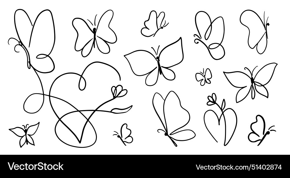 Hand-drawn butterfly outline collection Royalty Free Vector