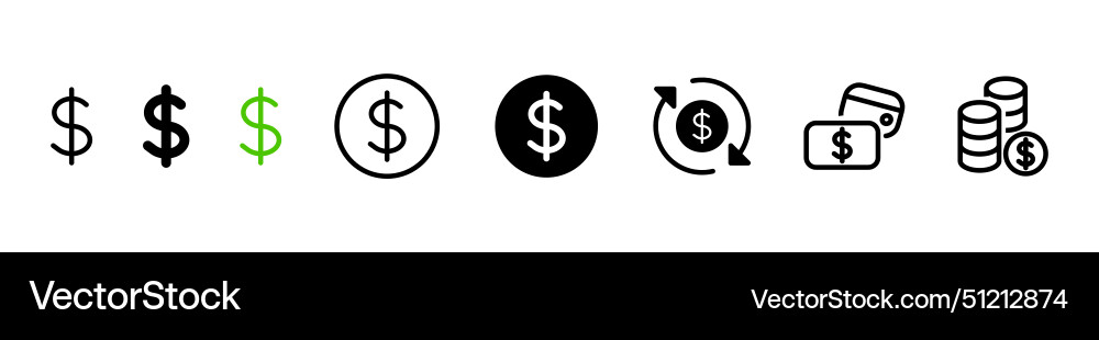 Set of us dollar symbol line shapes thin Vector Image