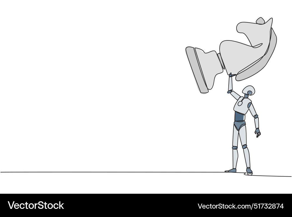 Single one line drawing smart strong robotic Vector Image