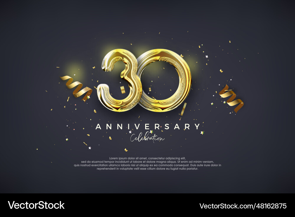 30th anniversary with luxury glossy gold design Vector Image