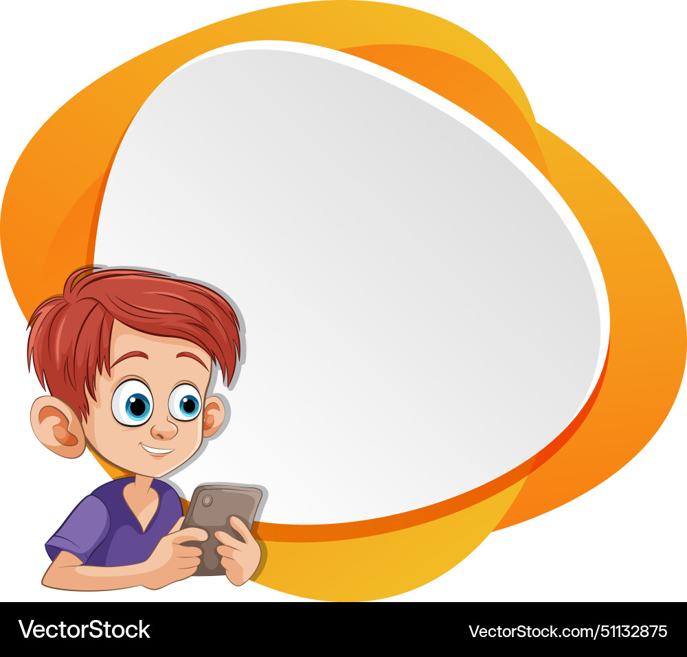 Cartoon of a child using mobile device happily Vector Image