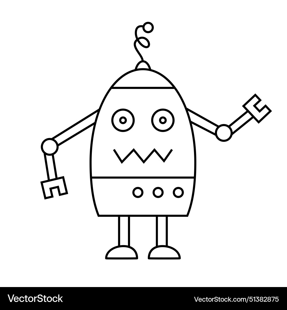 Cute funny robot character outline doodle icon Vector Image
