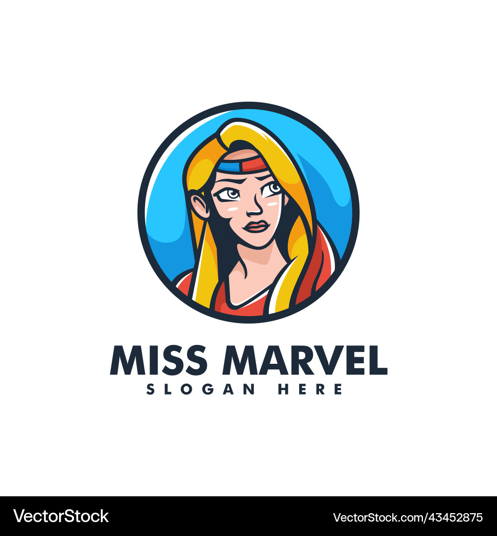 Logo miss marvel mascot cartoon style Royalty Free Vector