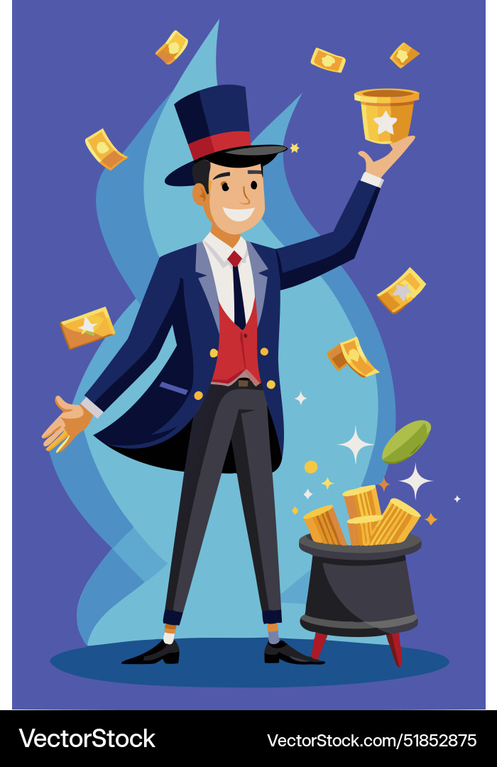 Magician conjuring money Royalty Free Vector Image