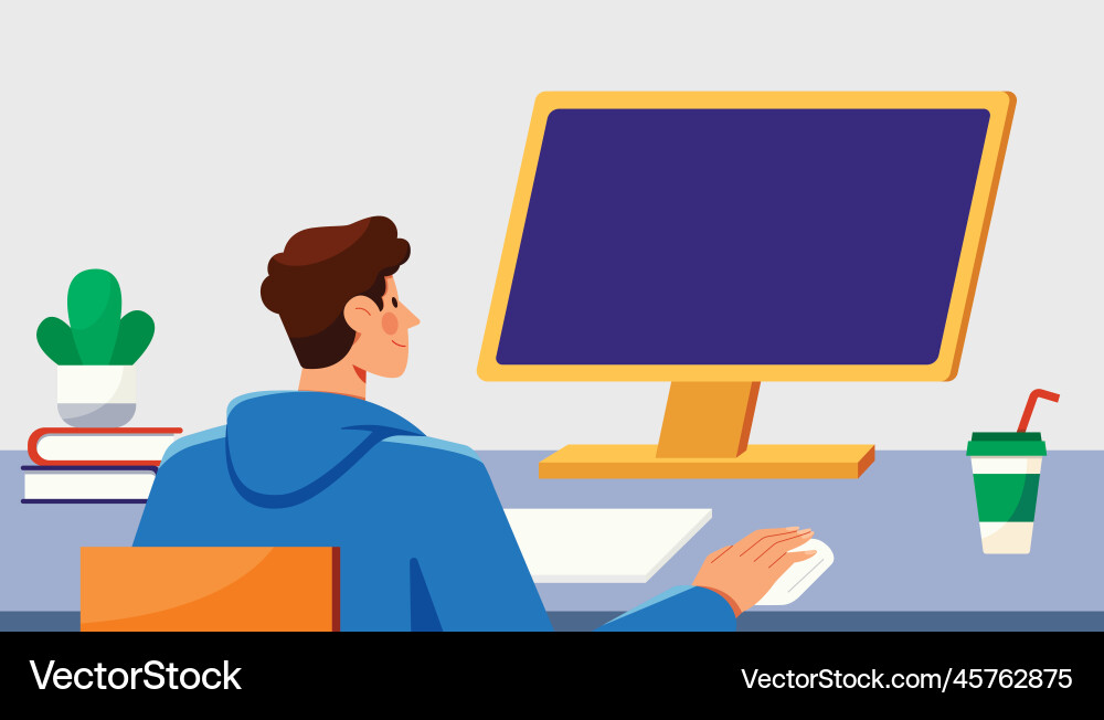 Man on computer Royalty Free Vector Image - VectorStock