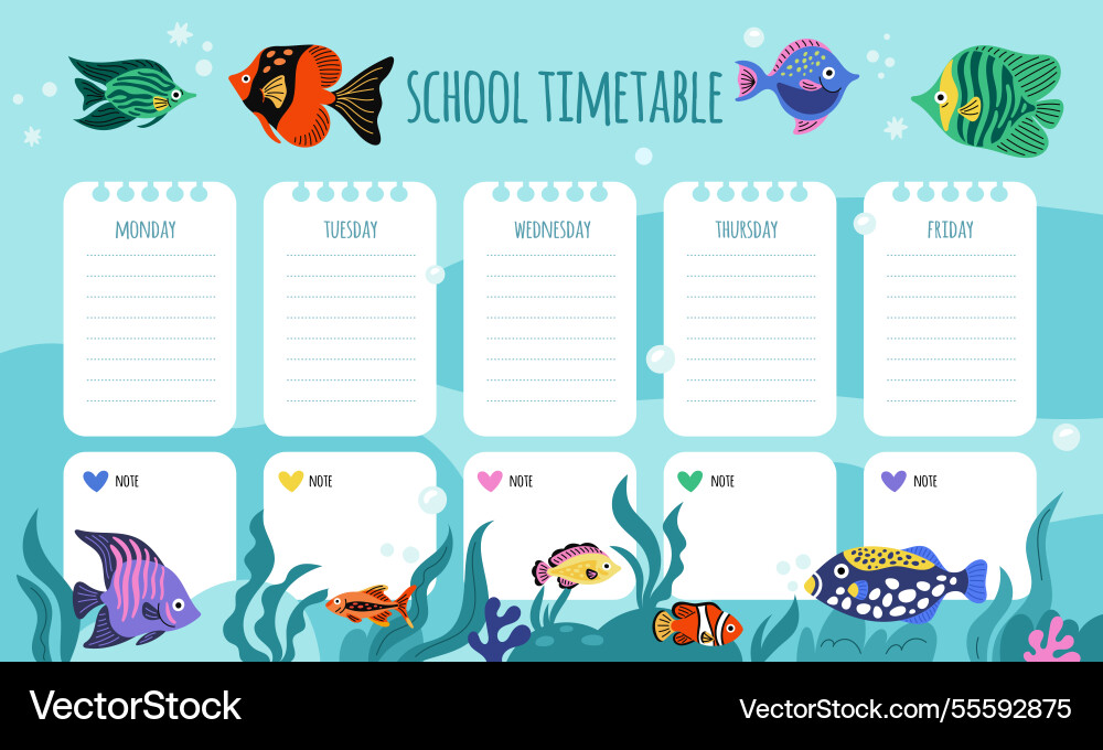 Marine kids schedule exotic fish weekly planner Vector Image