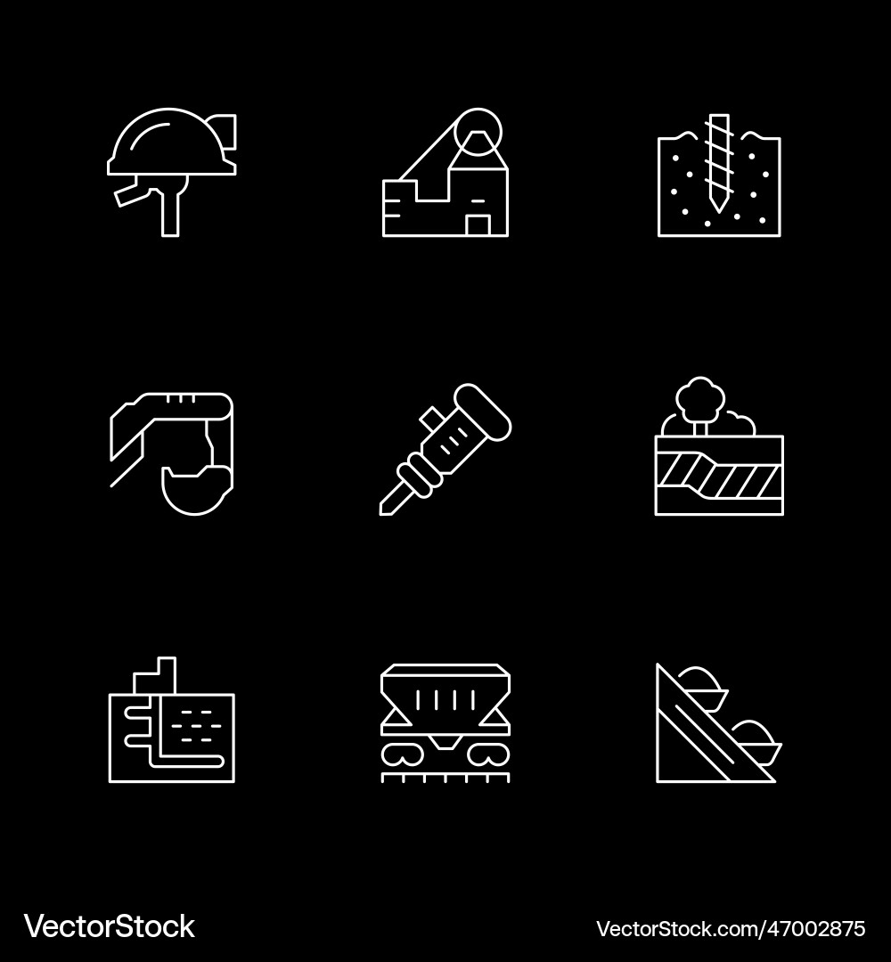 Mining Industry Line Icons Royalty Free Vector Image