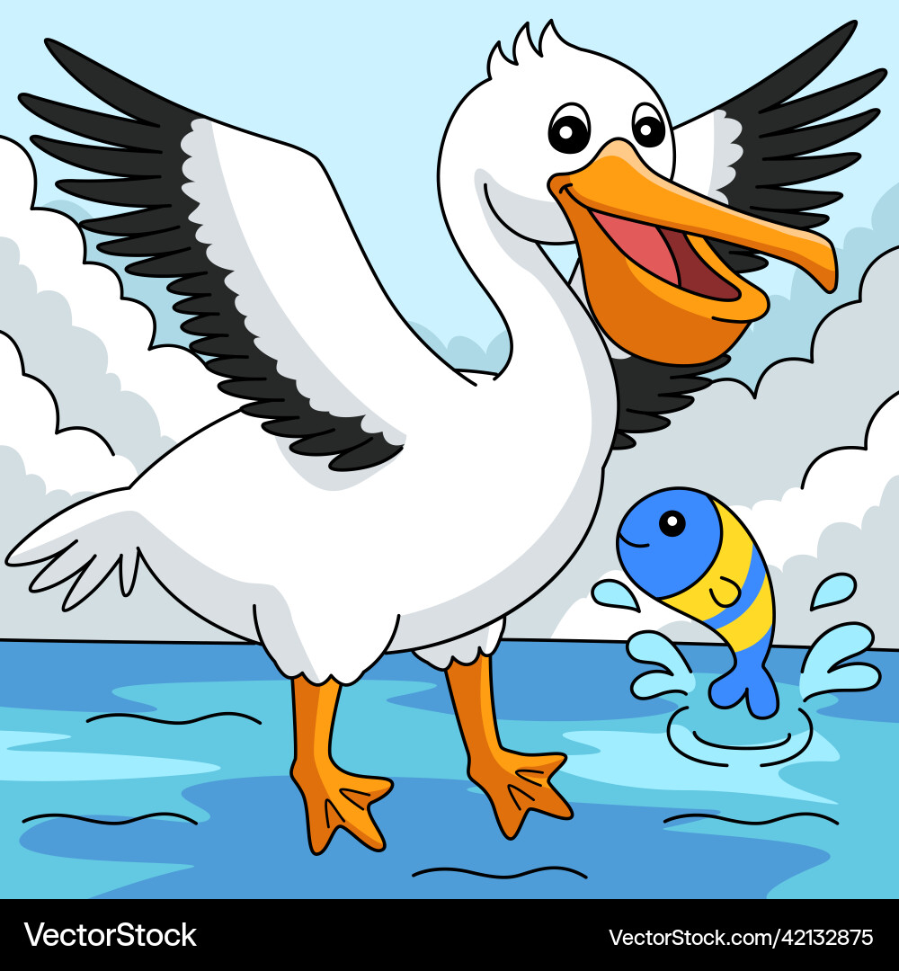 Pelican animal colored cartoon Royalty Free Vector Image