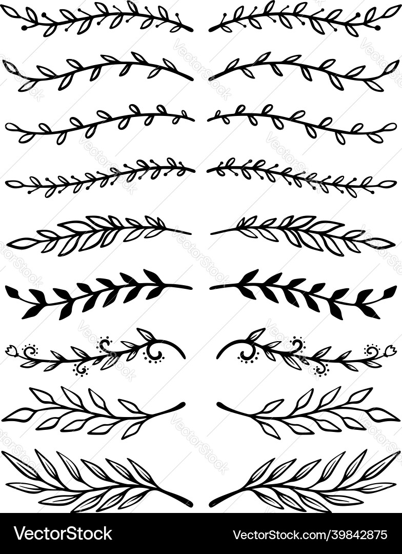 Set of hand drawn floral branches text Royalty Free Vector