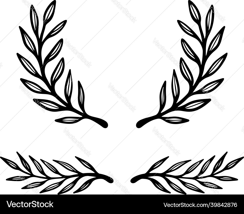 Set of hand drawn floral branches text Royalty Free Vector