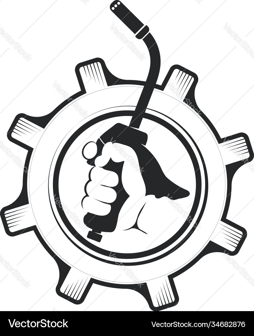 Welding machine in hand and gear Royalty Free Vector Image