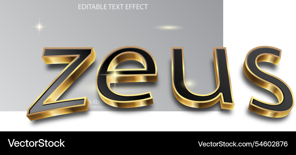 Zeus black and gold color text effect Royalty Free Vector