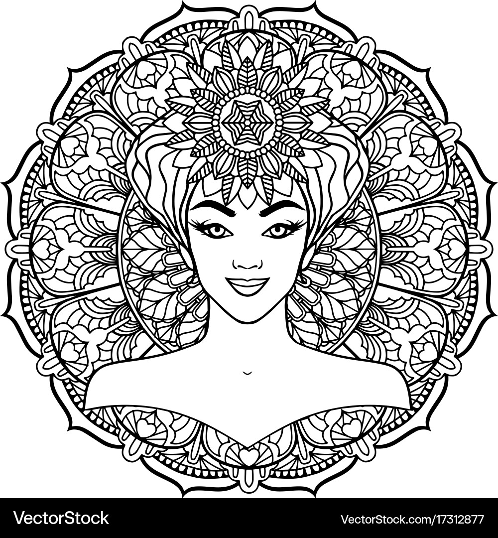 Beautiful woman on a mandala background Royalty Free Vector