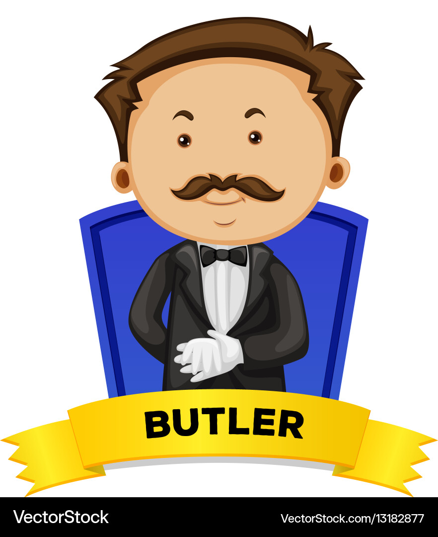 Label design with male butler Royalty Free Vector Image