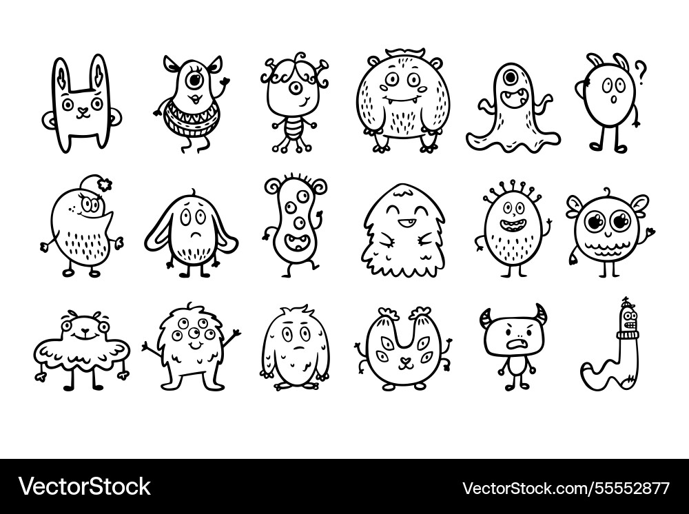 Monster alien doodle set funny and cutes Vector Image