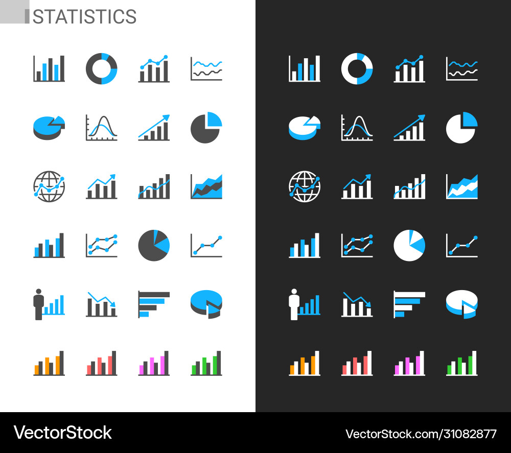 Statistik Icons hell und dunkel Thema Lizenzfreier Vektor