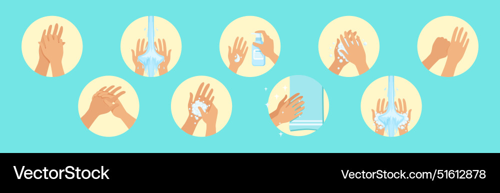 Clean hands hygiene and wash procedure step Vector Image