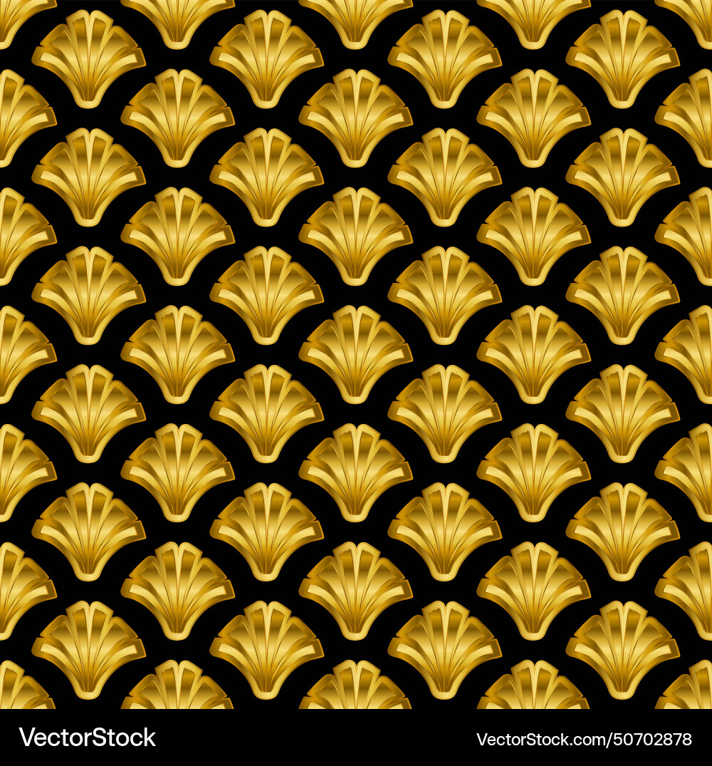 Gold art deco style seamless repeat pattern on bla