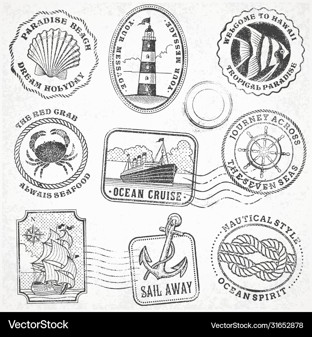 Sea journey vintage stamps Royalty Free Vector Image