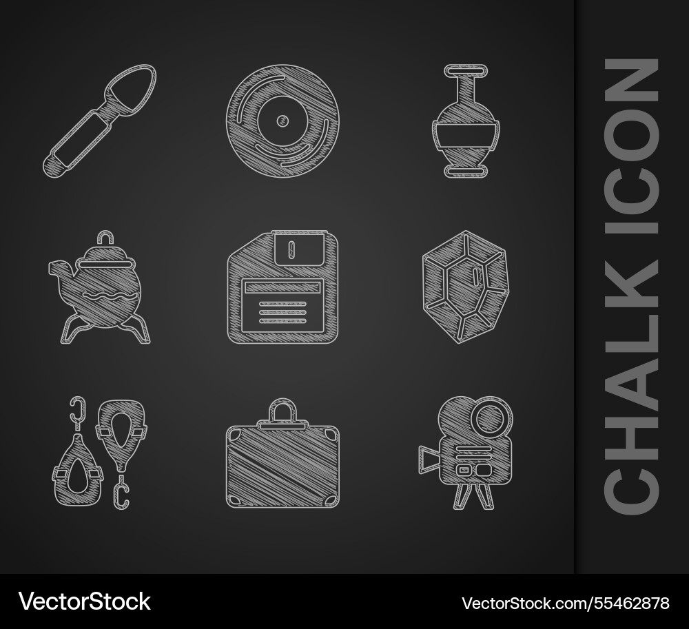 Set floppy disk suitcase retro cinema camera gem Vector Image