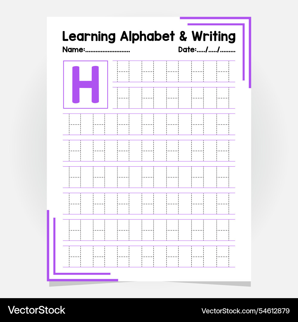 Abc alphabet tracing practice letter hworksheet Vector Image