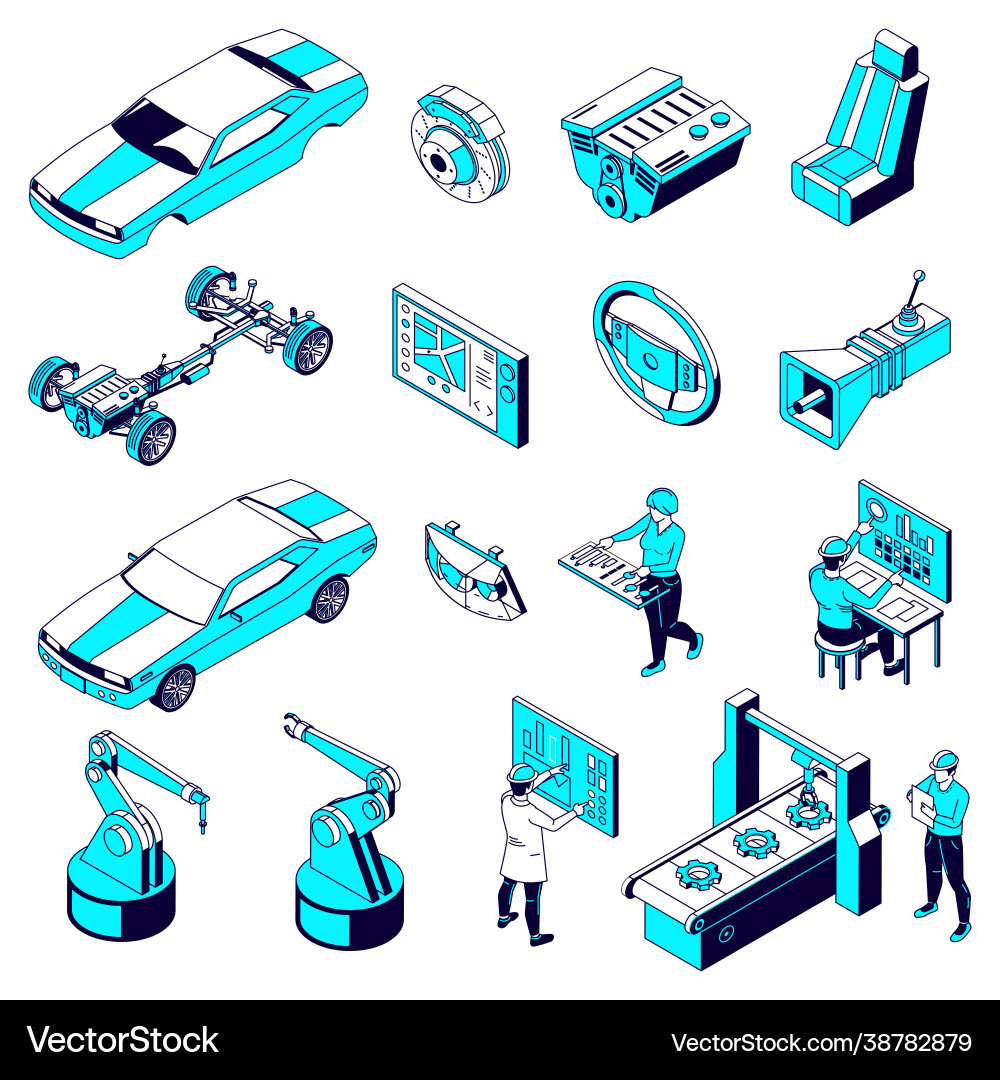 Car parts production icons Royalty Free Vector Image