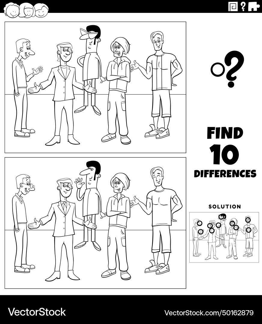 Differences activity with cartoon young men Vector Image