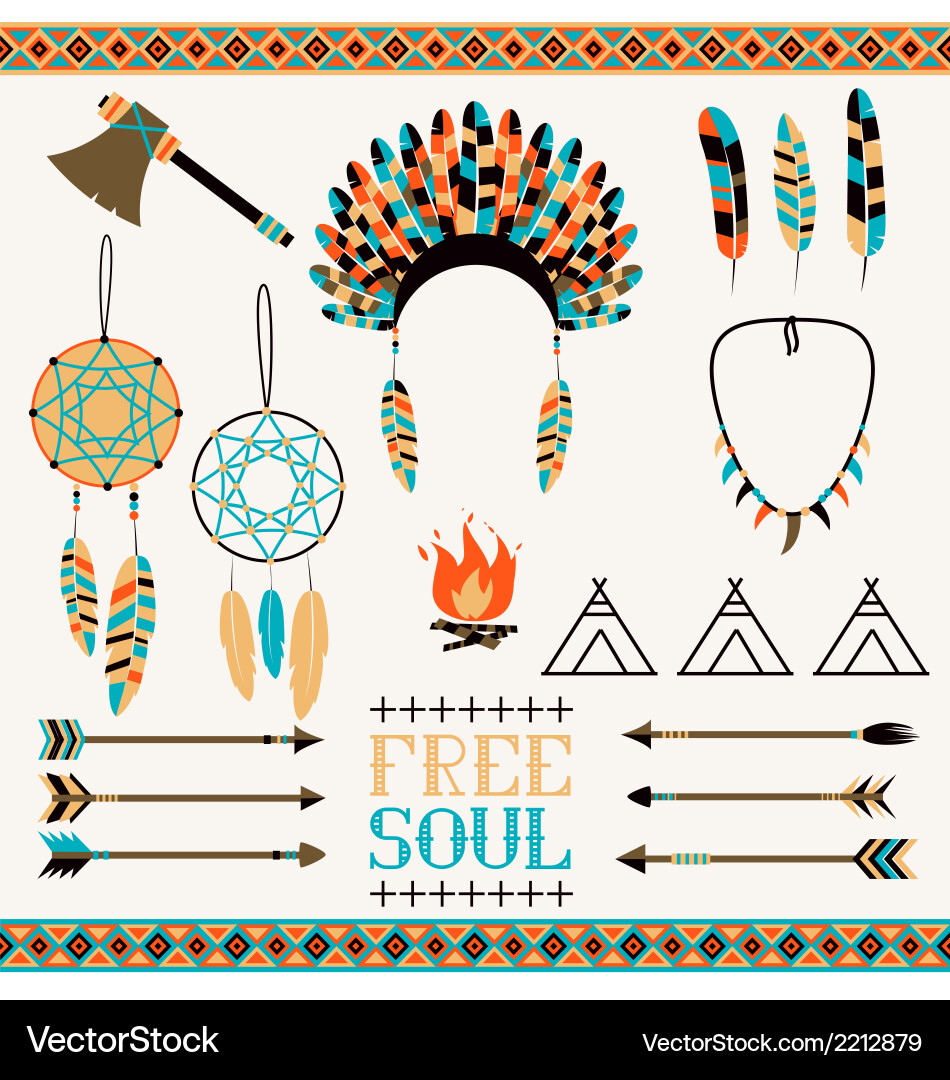 Ethnic icon set in netive style Royalty Free Vector Image