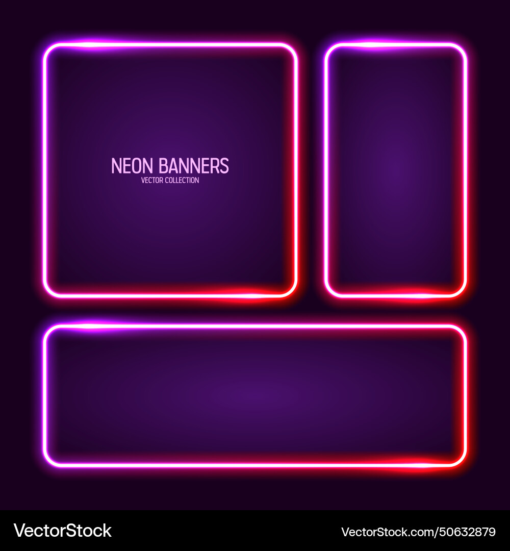 Glowing neon banners illuminated colorful square Vector Image