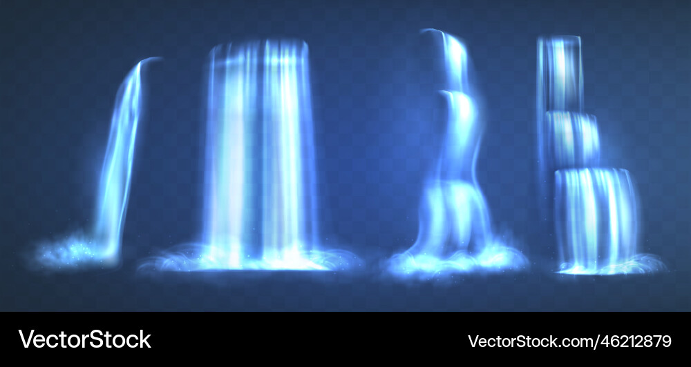 Realistic blue waterfalls falling from mountains Vector Image